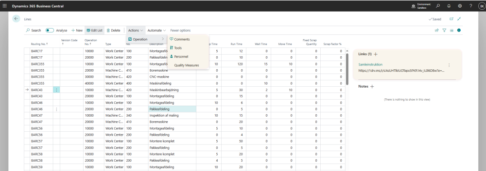 Creating links on standard routing lines - ShopFloor Planning & Execution - BC version