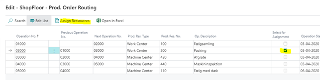 Re-assign routing operation from a planned work center into one or more machine centers ...