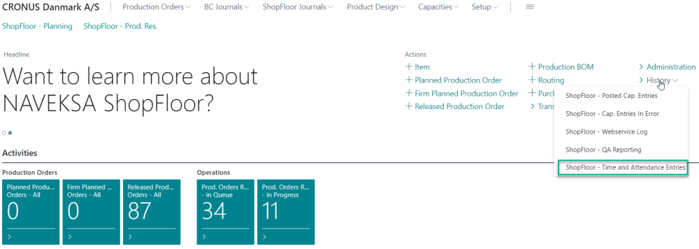 ShopFloor Time & Attendance - ShopFloor Planning & Execution - BC version