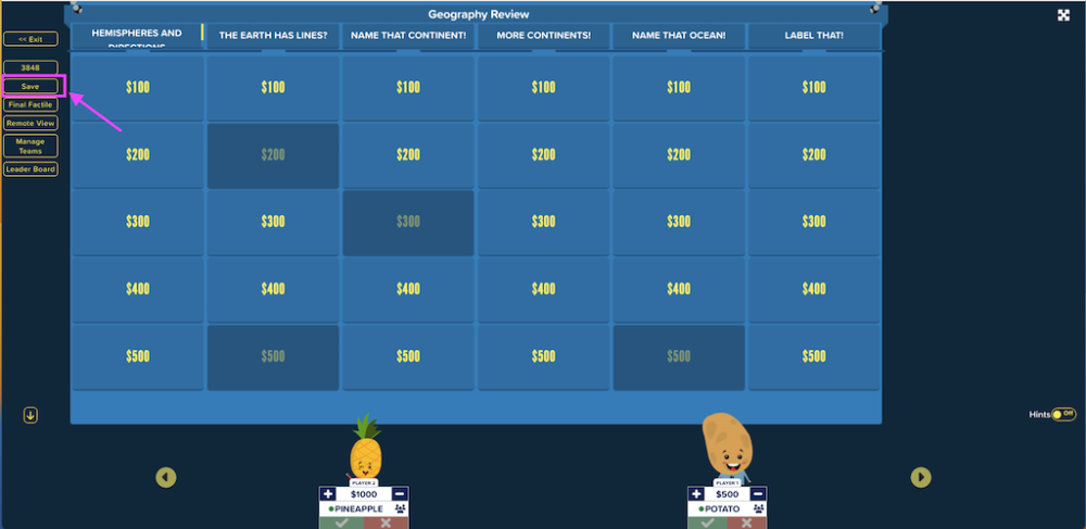 Saving a Game - Factile User Doc - 1
