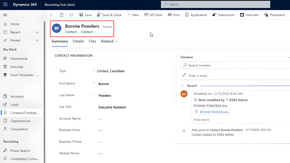 Difference between a candidate and a contact profile - Dynamics ATS User Guide - 1