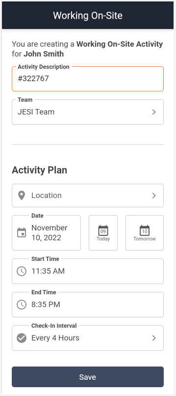 Creating a Working On-Site Activity