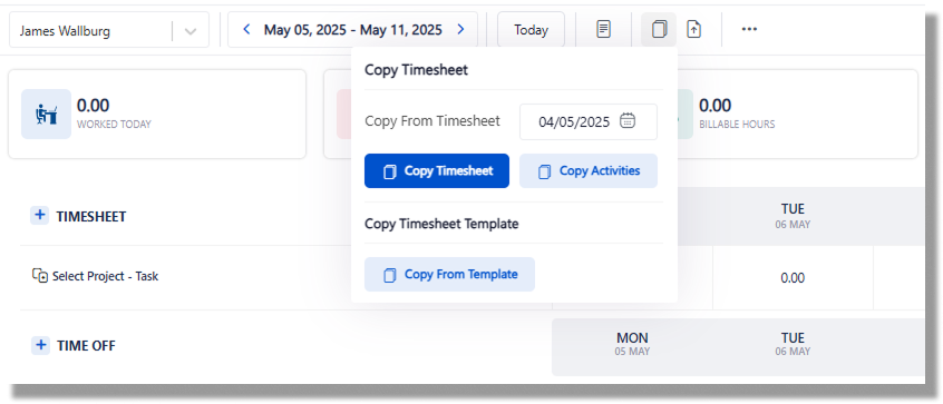 Copy Timesheet, Copy Activities, and Export/Import Offline Timesheet - TimeLive Help v13 - 1