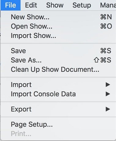 File Menu - Moving Light Assistant - 1.4