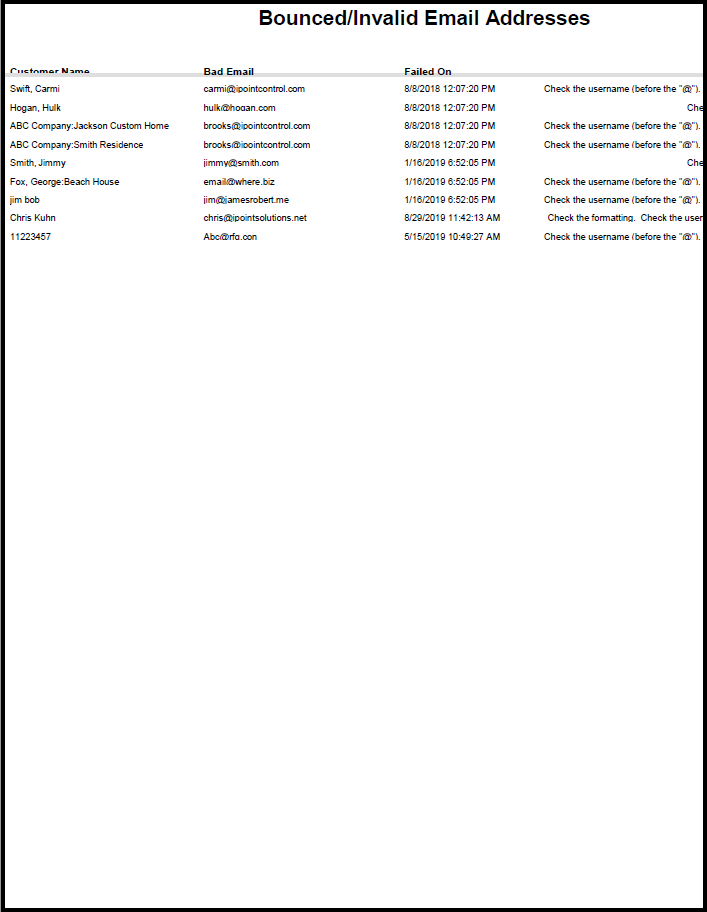Customer Bad/Bounced Emails Report - iPoint Control - 1