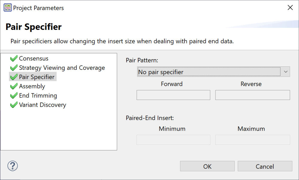 Pair Specifier parameters - User Guide to SeqMan Ultra - 17.5