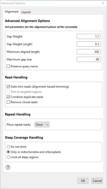 Alignment tab (Assembly Options) - User Guide to SeqMan NGen - 17.5