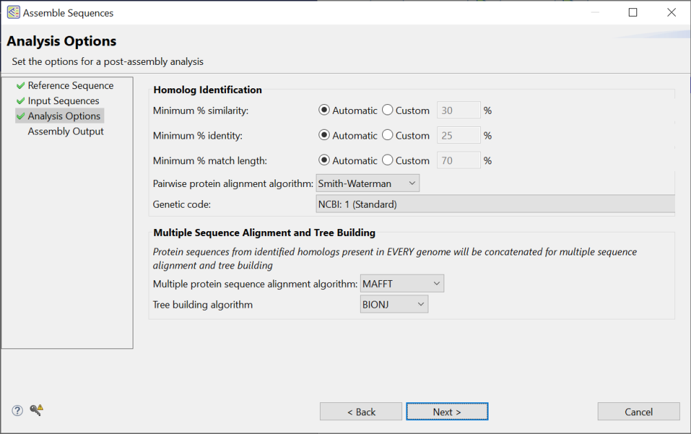 Analysis Options screen - User Guide to MegAlign Pro - 17.6