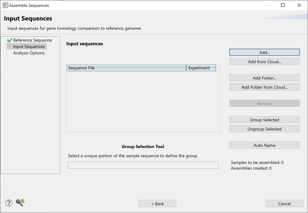 Input Sequences screen - User Guide to MegAlign Pro - 17.6