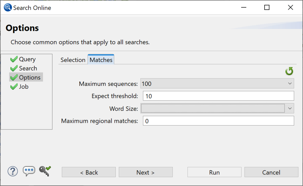 Search wizard: Options - User Guide to SeqMan Ultra - 18.0