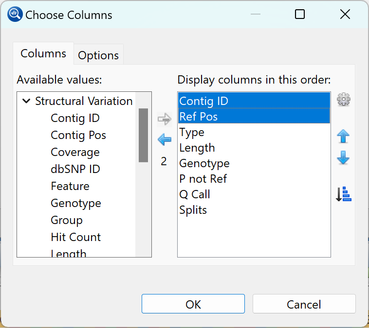 Choose and rearrange Structural Variation view columns - User Guide to ...