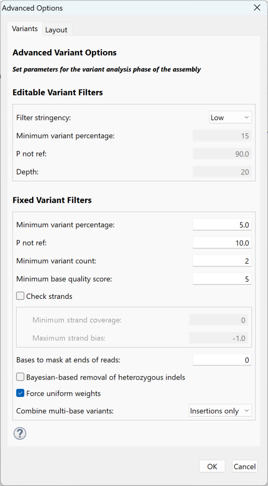 Variants tab - User Guide to SeqMan NGen - 18.0