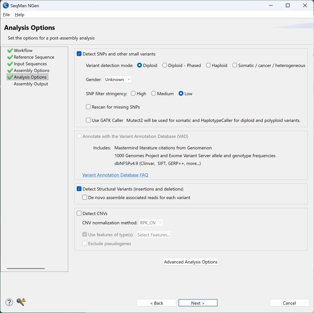Analysis Options - User Guide to SeqMan NGen - 18.1