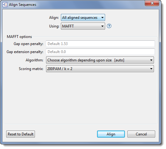 MAFFT alignment options - User Guide to MegAlign Pro - 17.3