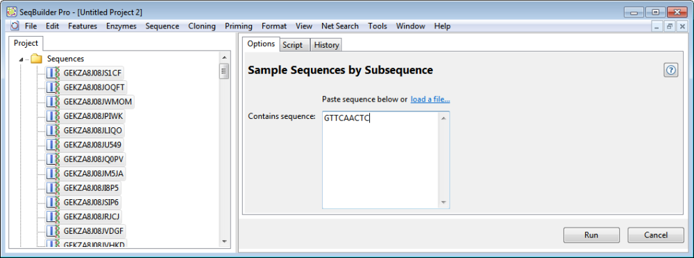 Create a file by sampling sequences - User Guide to SeqBuilder Pro - 17.4