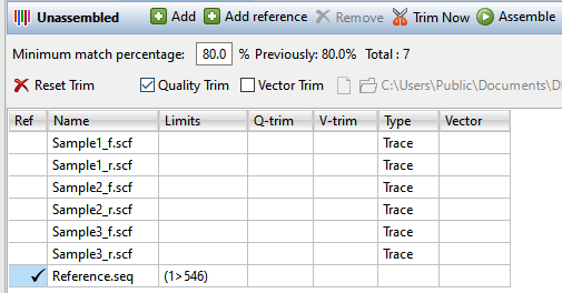 Unassembled view - User Guide to SeqMan Ultra - 17.3.1