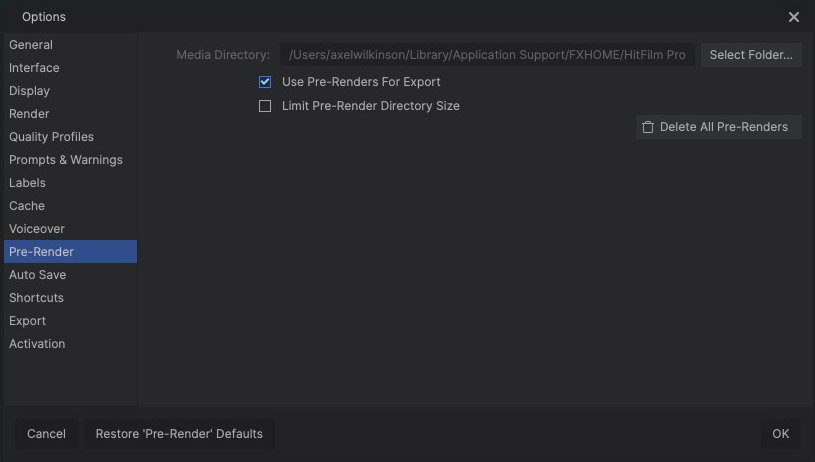 Pre-Render Options - HitFilm - 2021