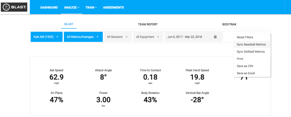 Sync Baseball Metrics - Blast Baseball - College - 1