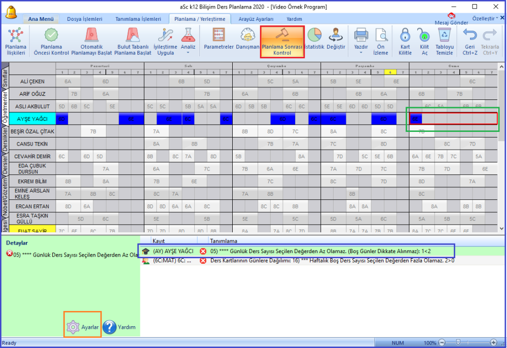 A.10) Planlama sonrası kontrol - aSc Timetables Kullanım Kılavuzu ...