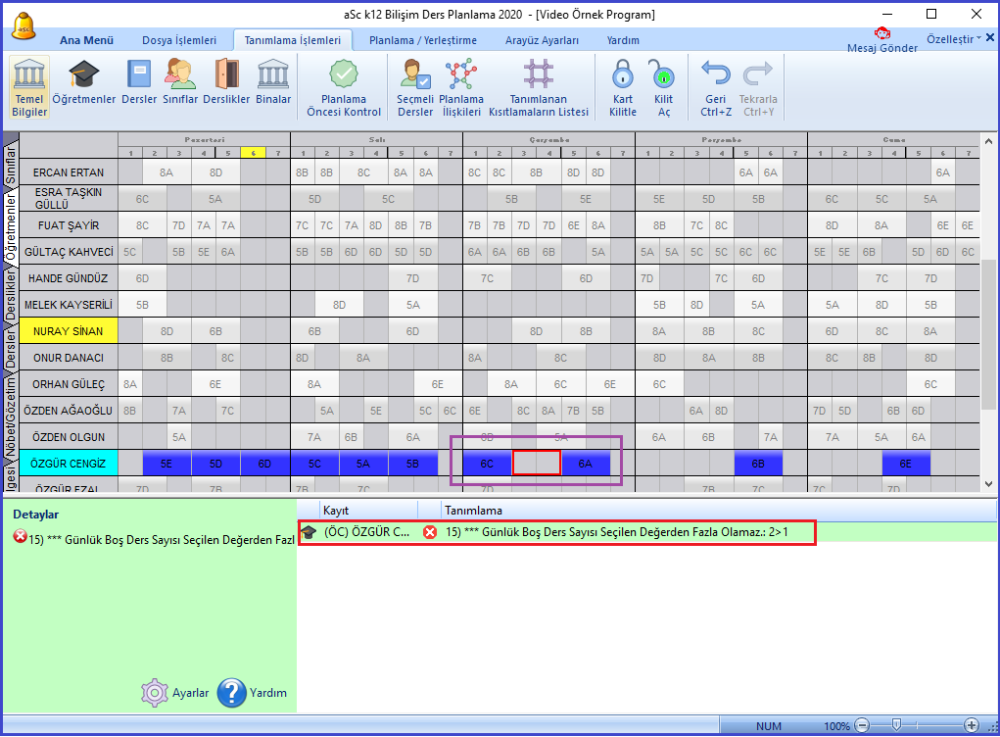 A.10) Planlama sonrası kontrol - aSc Timetables Kullanım Kılavuzu ...