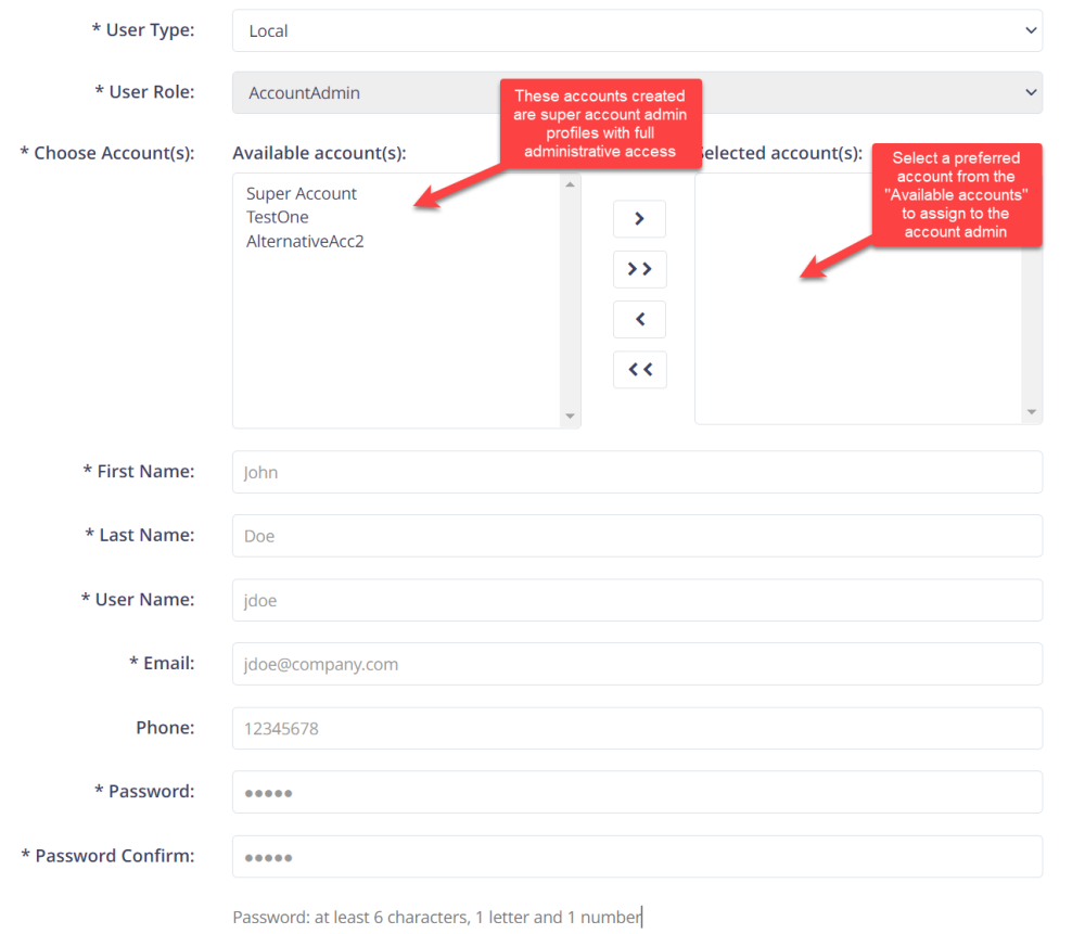 4.4.1.2 Creating the Account Admin - Akkadian Console Server - 5.1.2