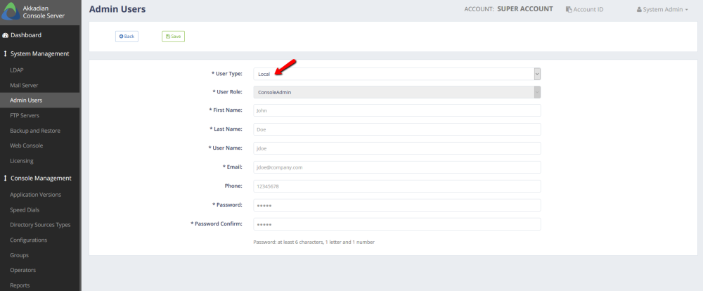 4 5 Managing Admin Users Akkadian Console Server 4 1 0