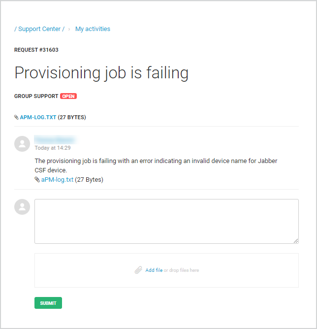View & Update Existing Support Request - Akkadian Labs Customer Portal - 1