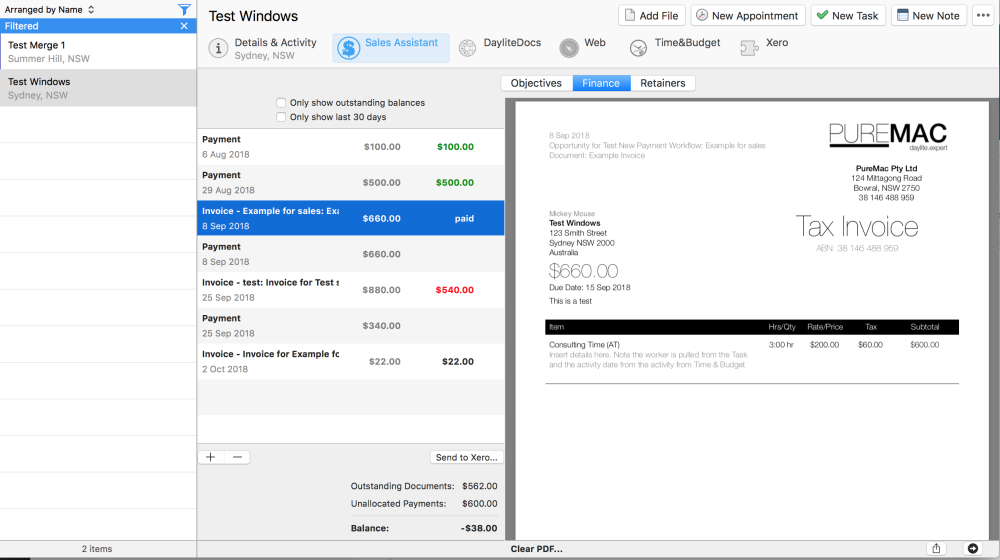 Paying an invoice - Daylite Sales Assistant - 1