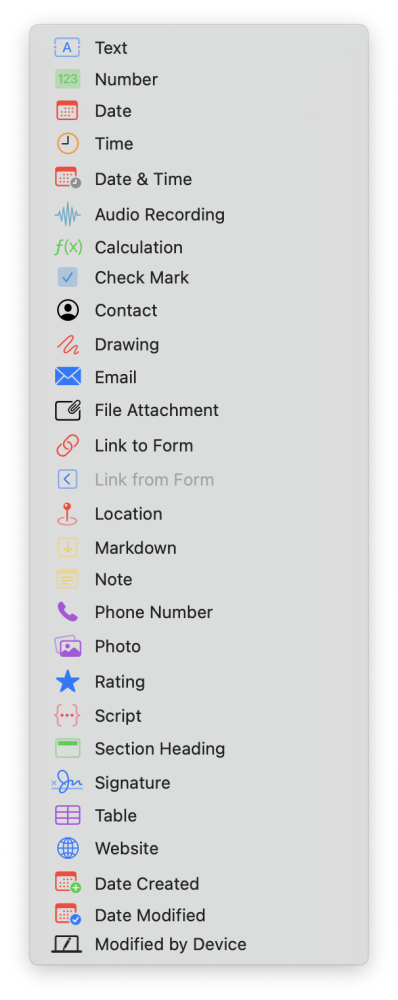 Field Types - Tap Forms Mac - Pro