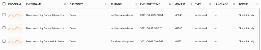 Program list - Quickchannel User Guide - 1