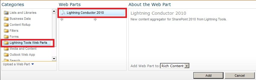 Add A Web Part To A Web Part Page Lightning Conductor Web Part 2010 5 2072