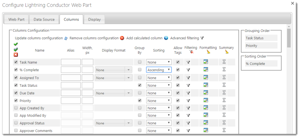 Columns Tab Lightning Conductor Web Part 2013 2 4850