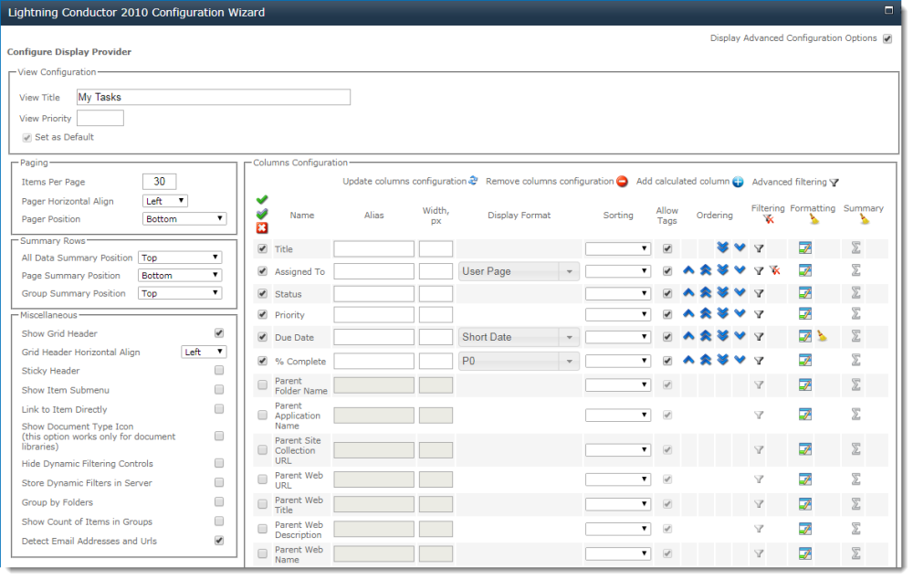 Configure Display Provider - Lightning Conductor Web Part 2010 - 5.1