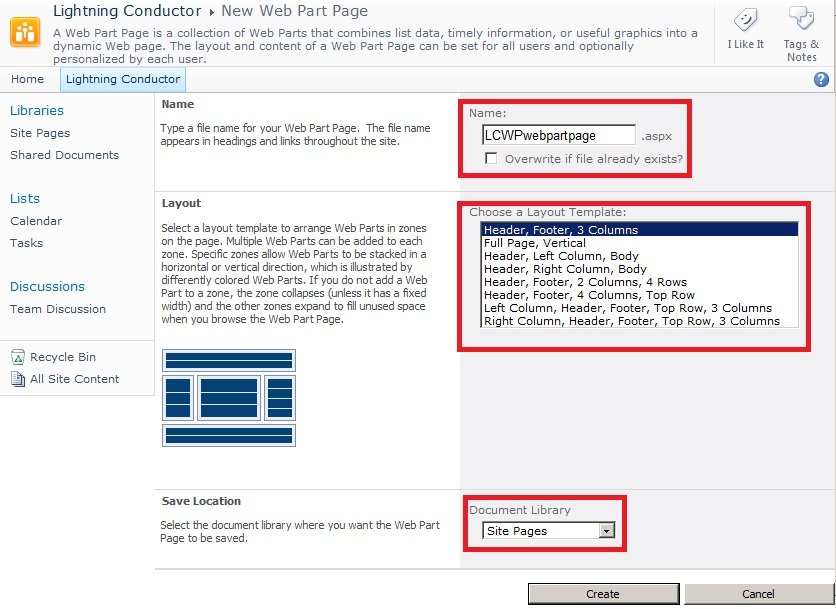 Creating a Web Part page - Lightning Conductor Web Part 2010 - 5.1