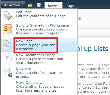 Creating a wiki page - Lightning Conductor Web Part 2010 - 5.1