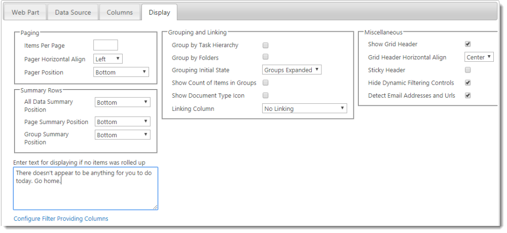 Display tab - Lightning Conductor Web Part 2013 - 2