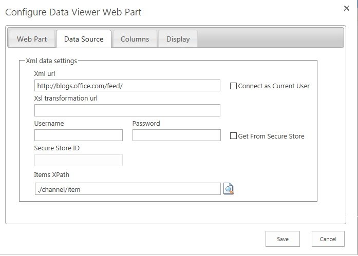 Data Source tab - Data Viewer Web Part for SharePoint 2013 - 2