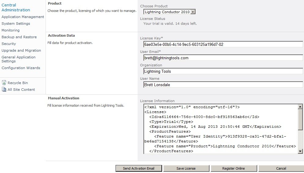 Activate without Internet access - Lightning Conductor Web Part 2010 - 5.1