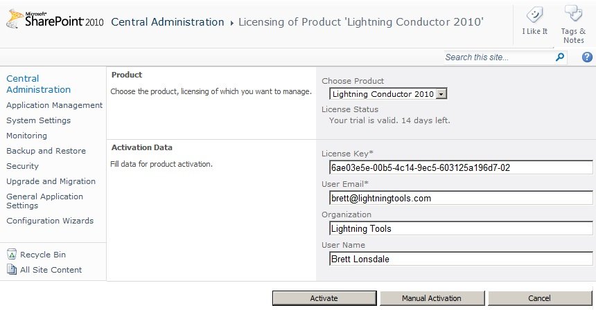Activate with Internet access - Lightning Conductor Web Part 2010 - 5.1