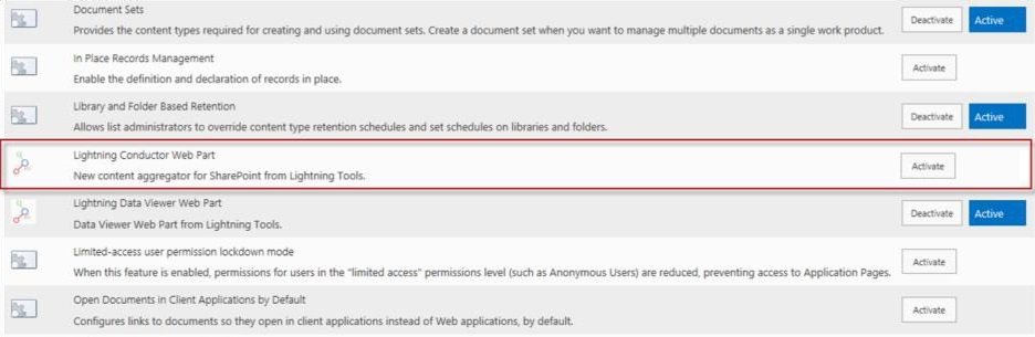 Activate the Lightning Conductor Web Part site collection feature - Lightning Conductor Web Part ...