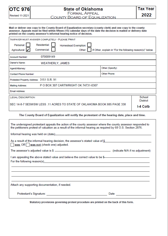 OTC Form 976 - Assessment File - 1