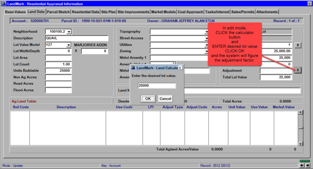 Individual Lot Adjustments - Residential Appraisal File - 1