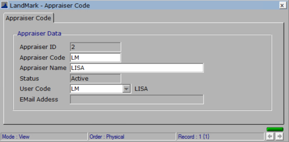 Appraiser Codes - Commercial Appraisal File - 1