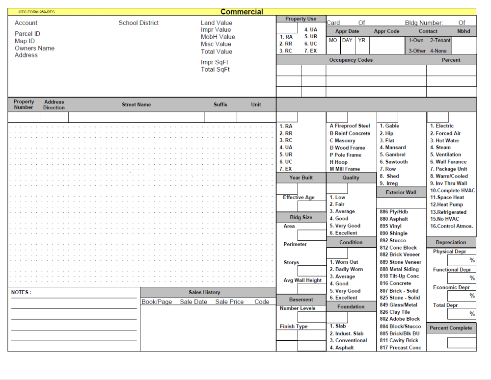 Blank Review Sheet - Commercial Appraisal File - 1