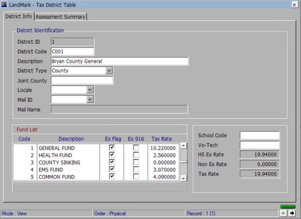 Tax District Table - Assessment File - 1