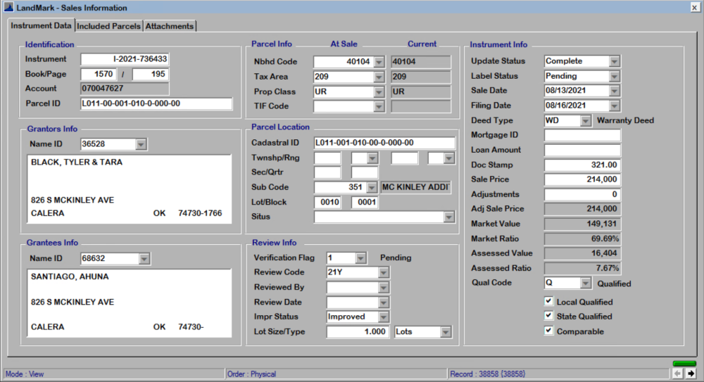 Instrument Data Tab - Sales File - 1