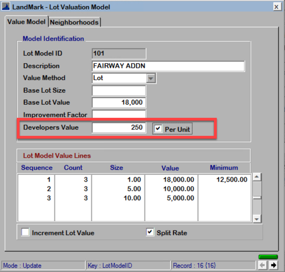 Lot Model Table - Commercial Appraisal File - 1
