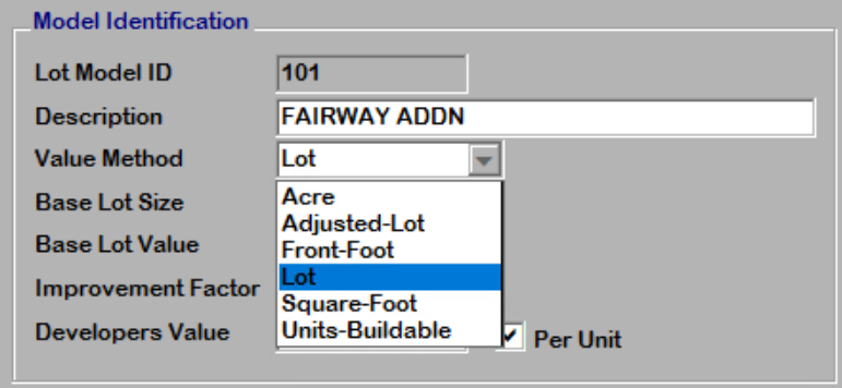 Lot Model Table Example - Residential Appraisal File - 1