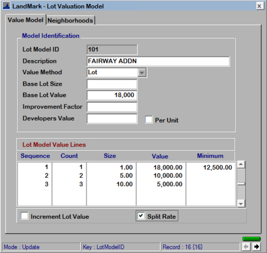 Lot Model Table Example - Commercial Appraisal File - 1