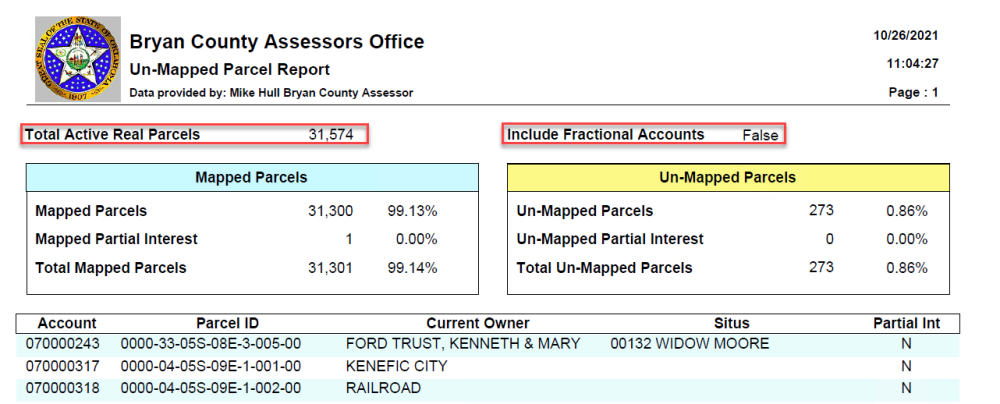 Mapped Parcel Report - Assessment File - 1